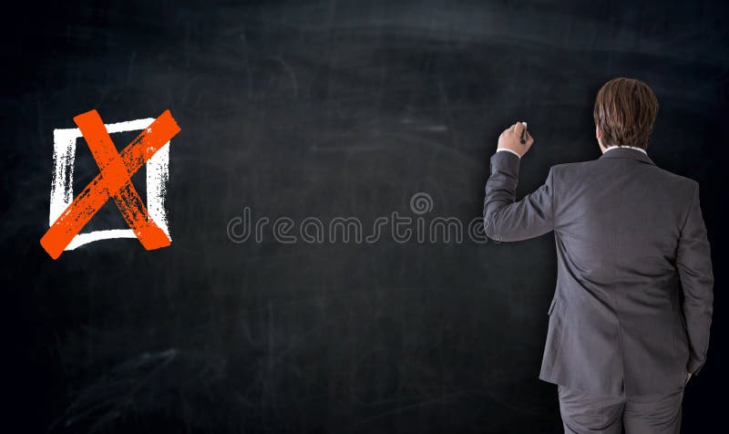 Businessman Writes with Chalk Checkbox Concept on Blackboard Stock ...