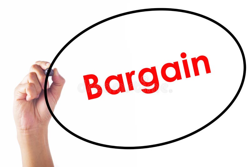 BARGAIN - the Word is Written in a Notebook with a Pen, a Wooden House ...