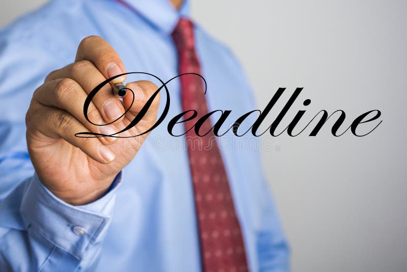 Businessman Writing Deadline Word on Virtual Screen Stock Image - Image ...