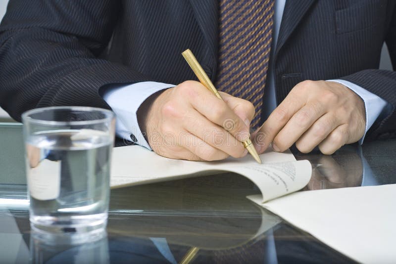 Businessman Writing in a Document Stock Image - Image of discussion ...