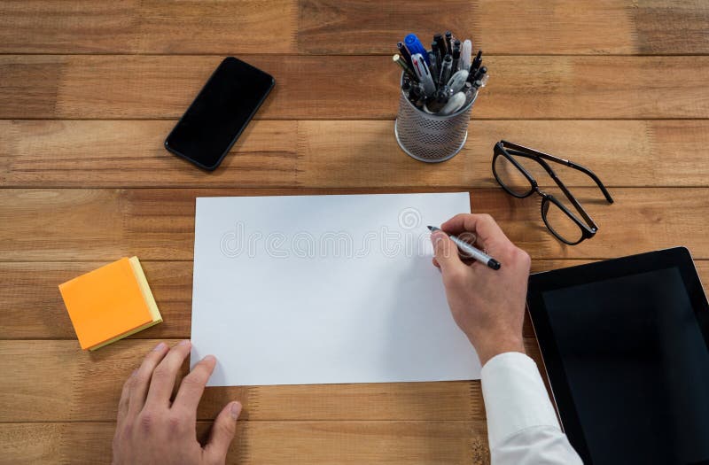 Businessman Writing on a Document Stock Image - Image of internet ...