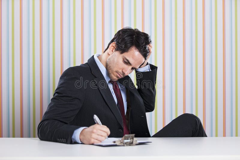 Businessman Writing at a Whiteboard Stock Image - Image of education ...