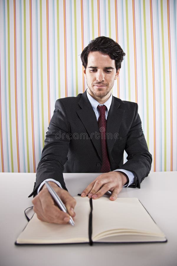 Businessman Writing at a Whiteboard Stock Image - Image of education ...