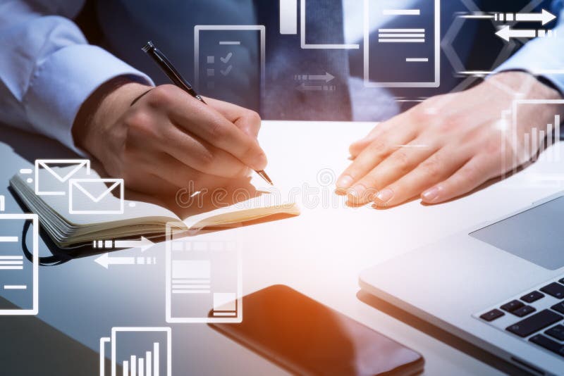 Businessman Writing in Office, Internet Document Stock Image - Image of ...