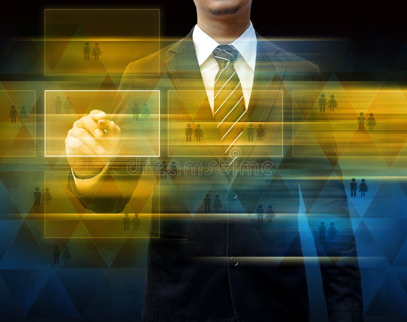 Businessman Writing on the Screen Stock Photo - Image of idea, space ...