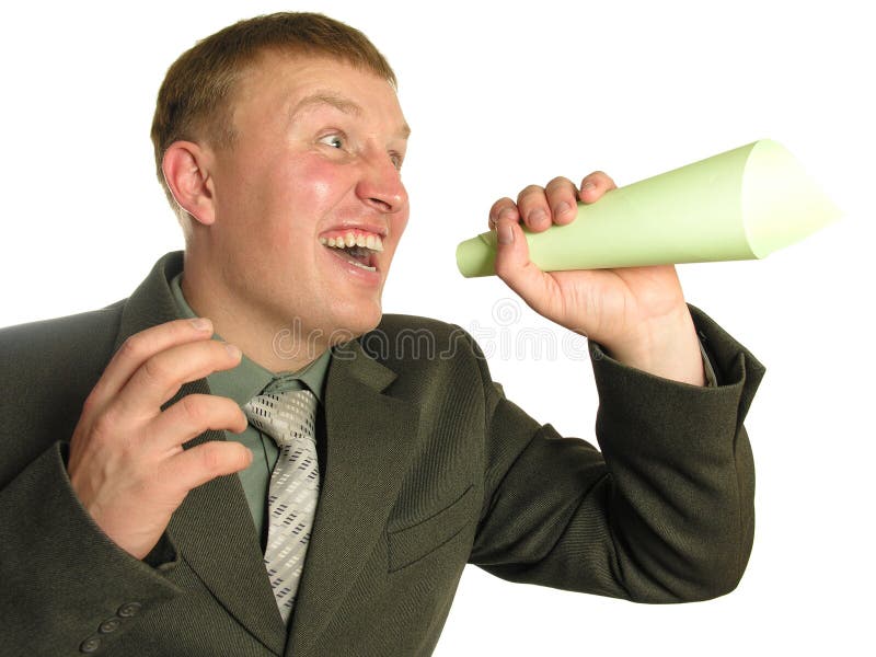 Businessman yelling stock photo. Image of megaphone, caucasian - 3251286