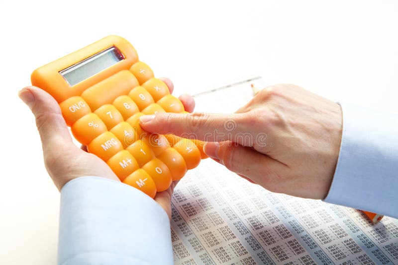 The Businessman and Yellow Calculator Stock Photo - Image of positive ...