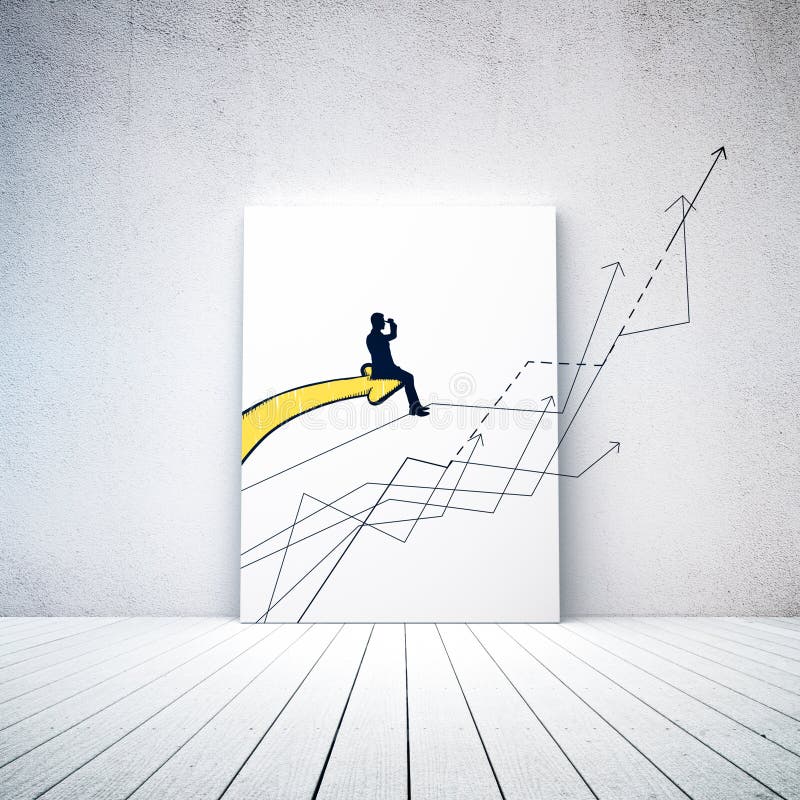 Yellow Chart Icon with a Growth Arrow. Cartoon Illustration of a Yellow ...