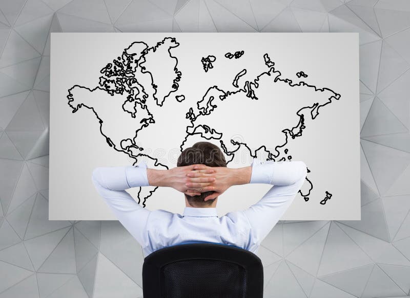 Businessmanlooking Ao Mapa Do Mundo Imagem de Stock - Imagem de ...