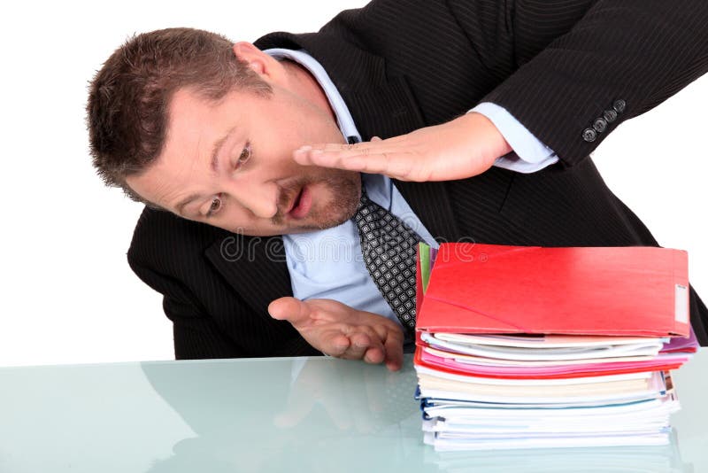 Businessmanwith Pile of Work Stock Photo - Image of books, notebooks ...