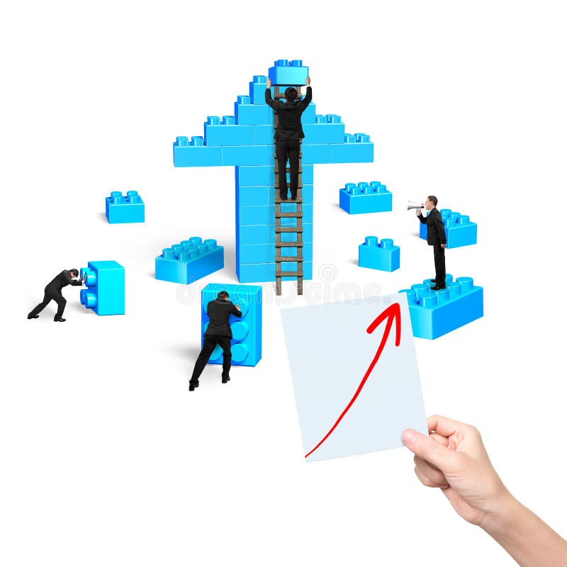 Businessmen Building Stack Blocks in Arrow Up Shape Stock Photo - Image ...