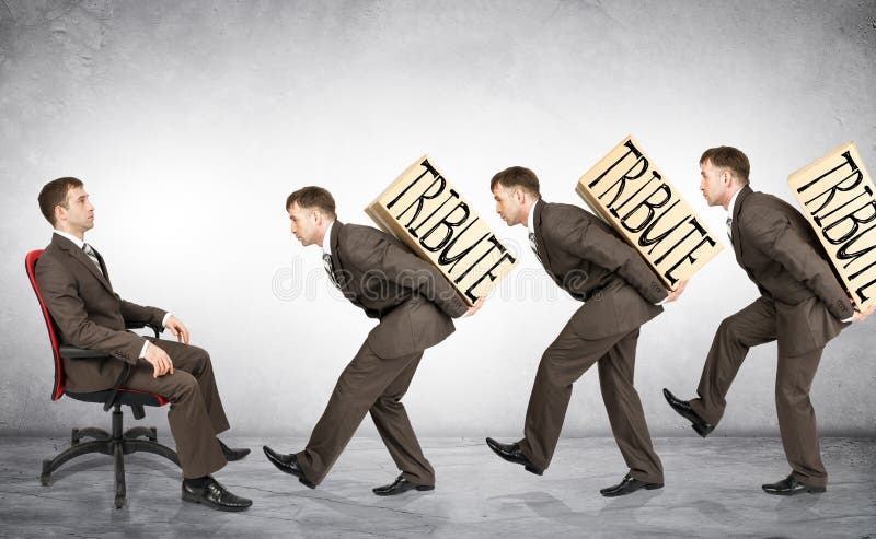 Businessmen Carry Boxes with Word Tribute Stock Photo - Image of ...