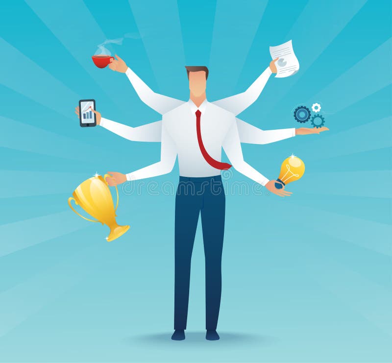 Businessmen Character Multitasking Hard Work. Concept of Working Hard ...