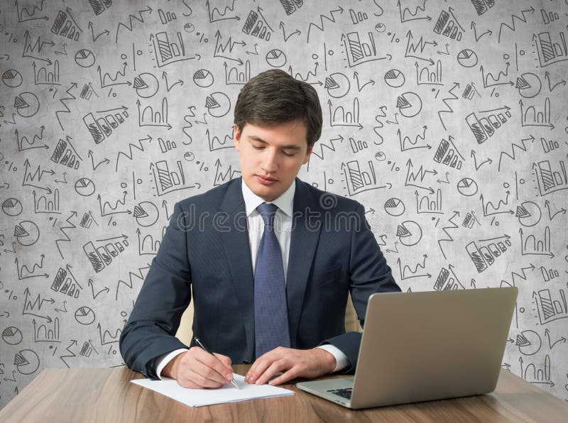 Businessmen and Charts on Wall Stock Image - Image of male, office ...
