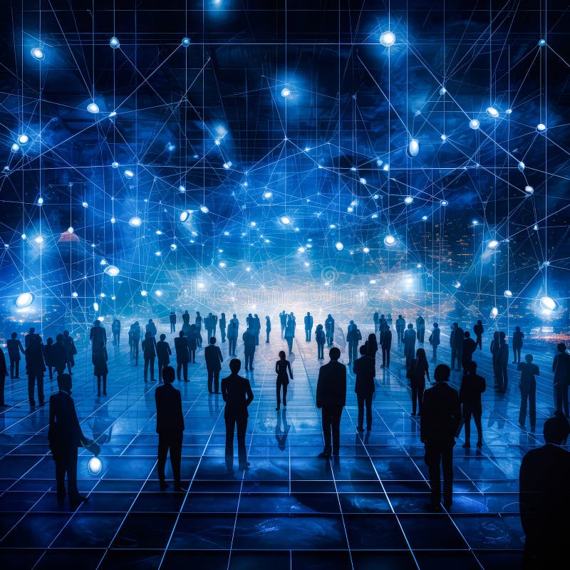 Businessmen Collaborating in a Virtual Office Utilizing Technology and ...