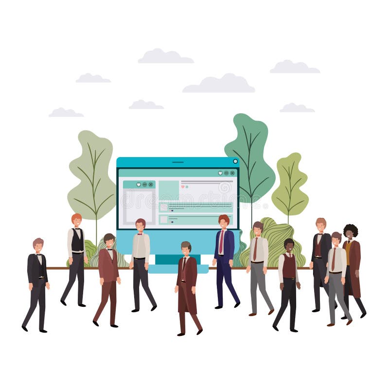 Businessmen with Computer Desktop Avatar Character Stock Vector ...