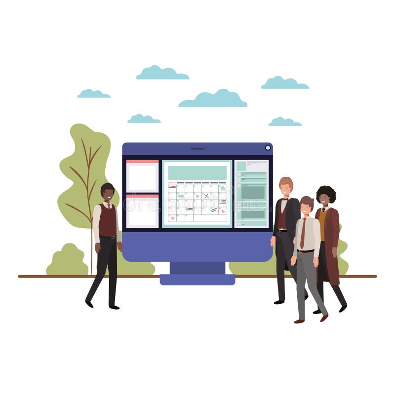 Businessmen with Computer Desktop Avatar Character Stock Vector ...