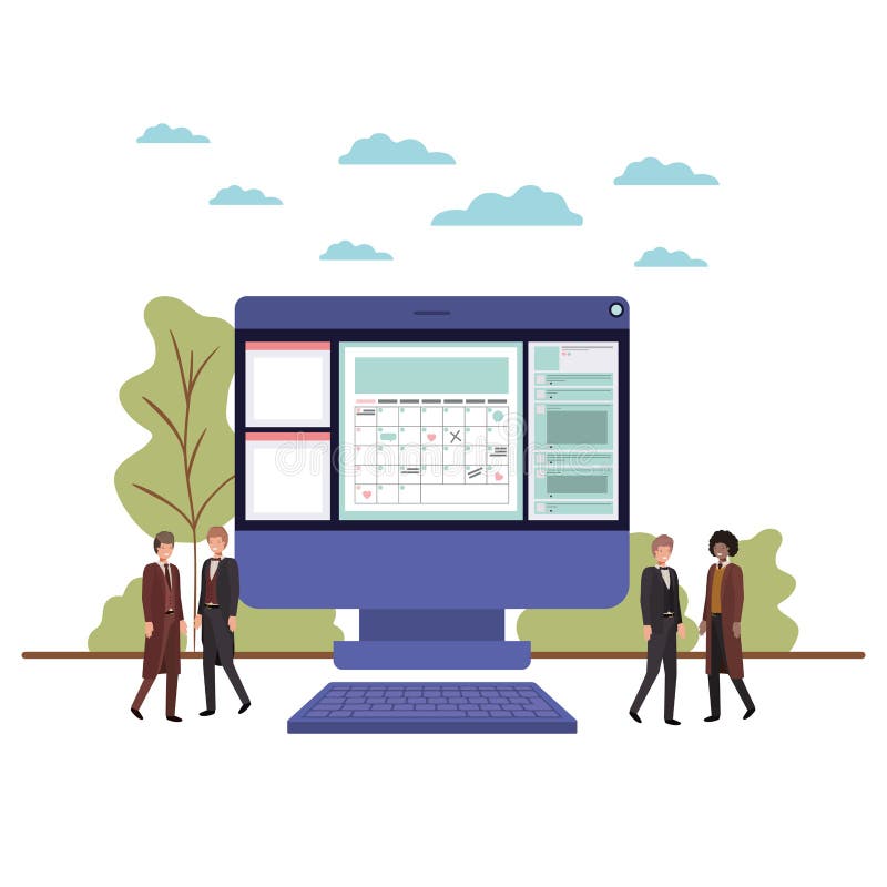 Businessmen with Computer Desktop Avatar Character Stock Vector ...