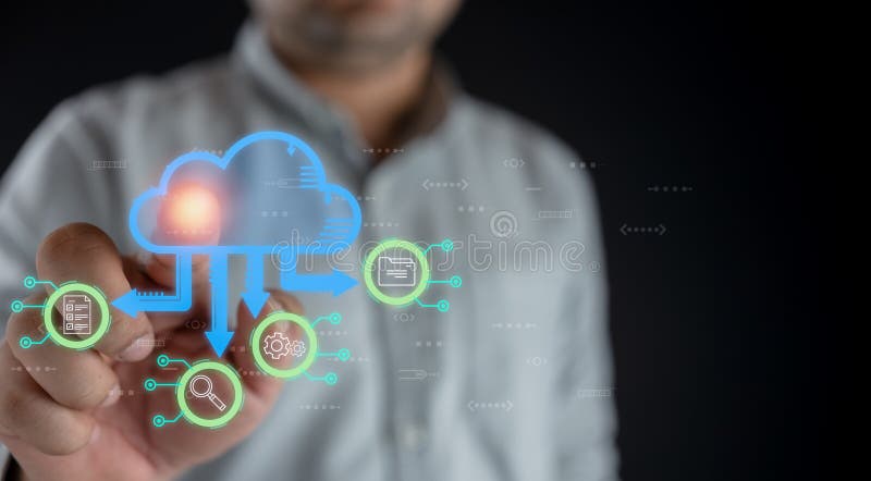 Businessmen Connecting To Databases on the Cloud Virtual, Ecosystems Cloud Computing Stock Image ...