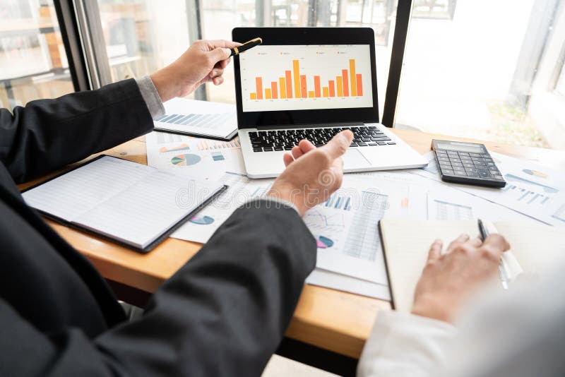 Businessmen Discussing Project at Meeting Pointing Explaining His Idea ...