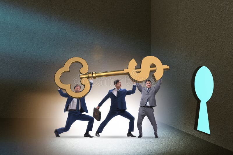 The Businessmen with Dollar Key Unlocking Door Stock Photo - Image of ...