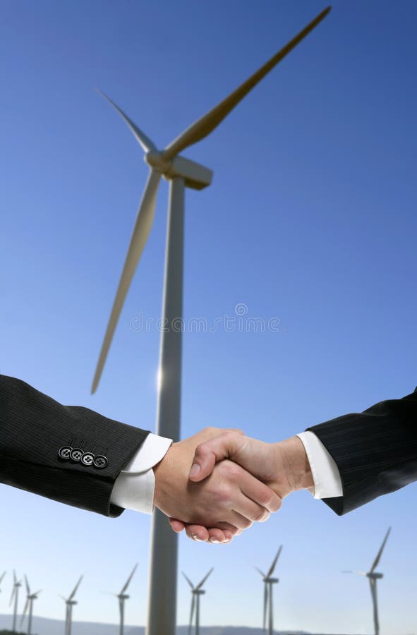 Businessmen Environmental Wind Mill Handshake Stock Photo - Image of ...