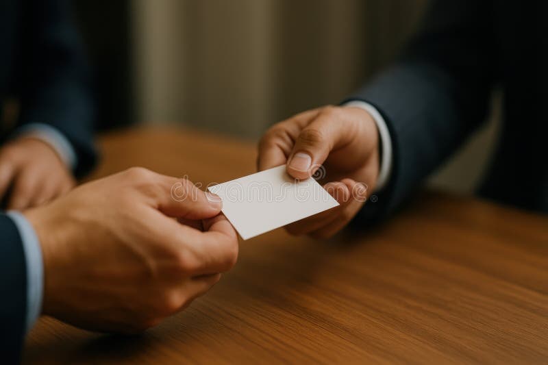 Businessmen Exchanging Blank Business Card in Professional Office ...