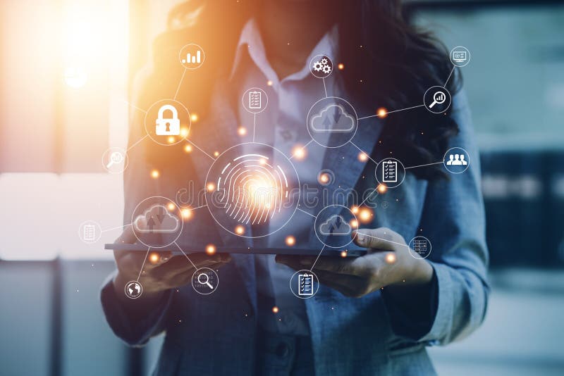 Businessmen Fingerprint Scanning and Biometric Authentication ...