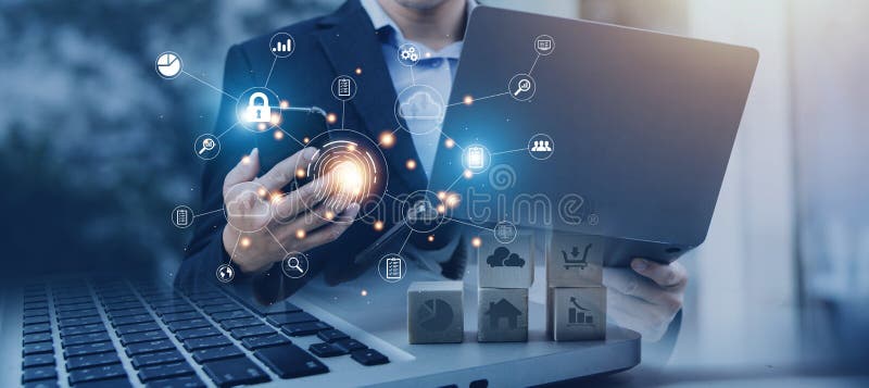 Businessmen Fingerprint Scanning and Biometric Authentication ...