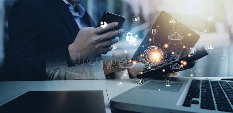 Businessmen Fingerprint Scanning and Biometric Authentication ...