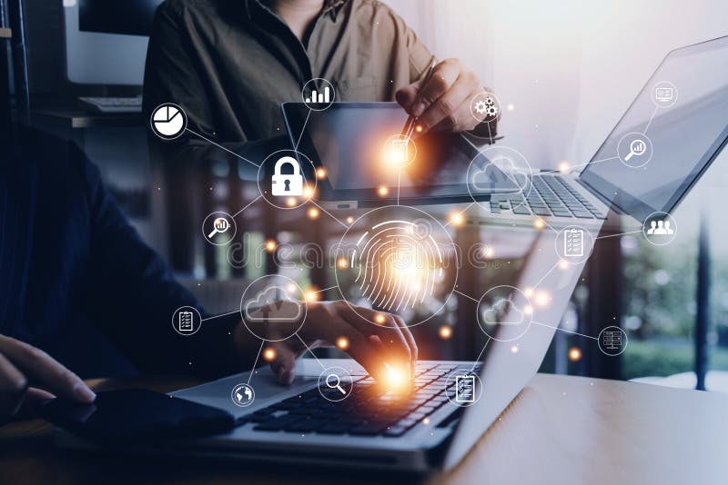 Businessmen Fingerprint Scanning and Biometric Authentication ...