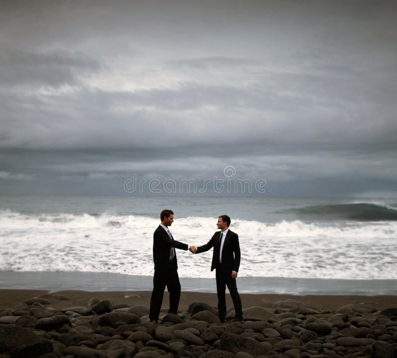Businessmen Handshake Beach Partnership Agreement Concept Stock Image ...