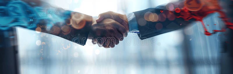 Businessmen Handshake on Blurred Office Background with Banner for Copy ...