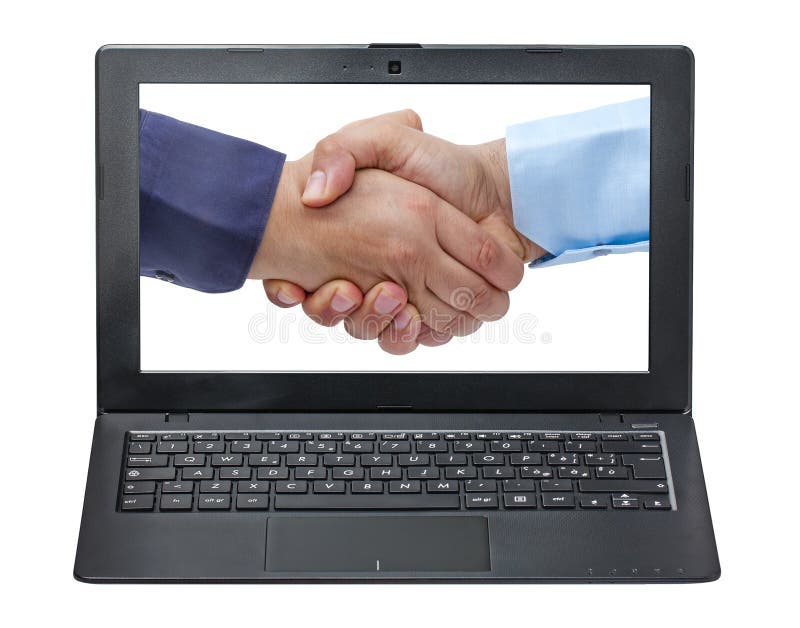 Businessmen Handshaking on Screen Laptop Isolated Stock Image - Image ...