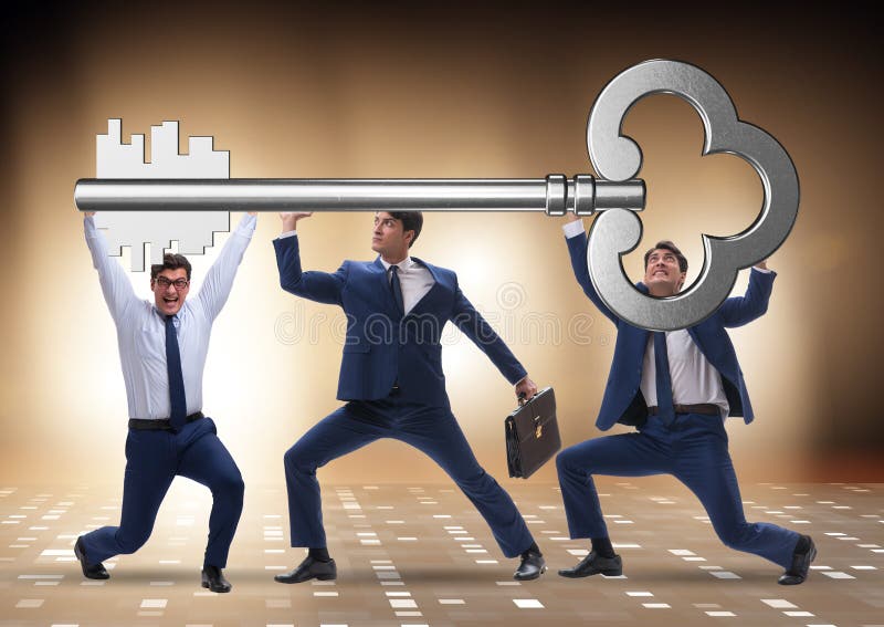 Businessmen Holding Giant Key in Business Concept Stock Image - Image ...