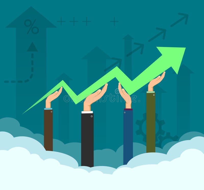 Businessmen are Holding a Growth Chart Arrow. Partnership and Teamwork ...