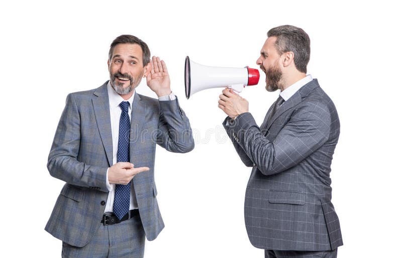 Businessmen Ignore Shouting Pointing on Loudspeaker. Two Businessmen ...