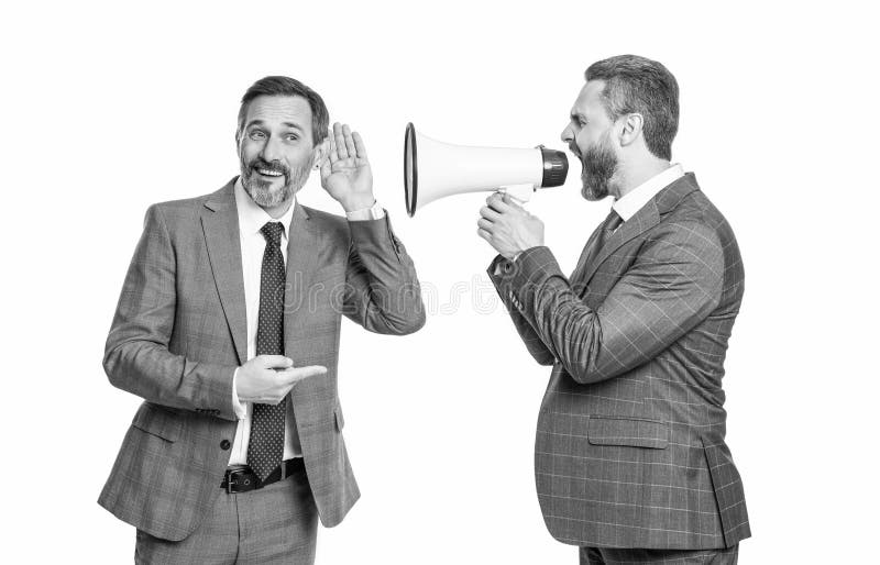Businessmen Ignore Shouting Pointing on Loudspeaker. Two Businessmen ...