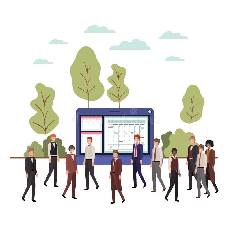 Businessmen with Laptop Computer Avatar Character Stock Vector ...