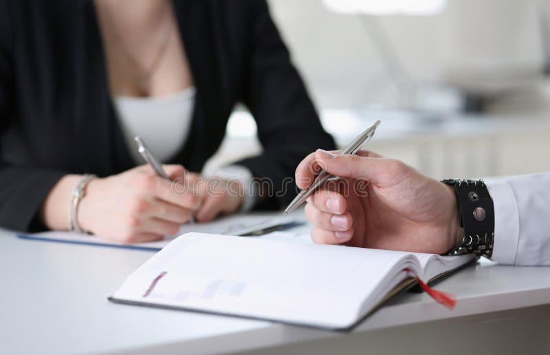 Businessmen Make Notes in Notepad Stock Image - Image of communication ...