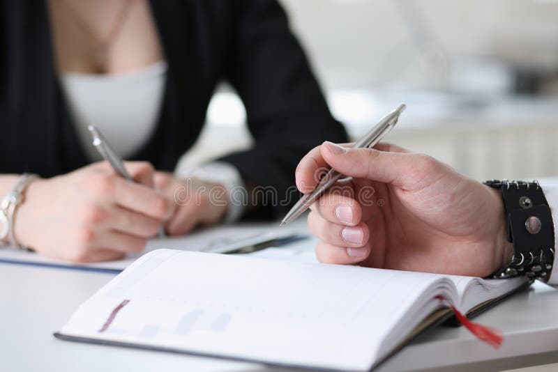 Businessmen Make Notes in Notepad Stock Image - Image of business ...