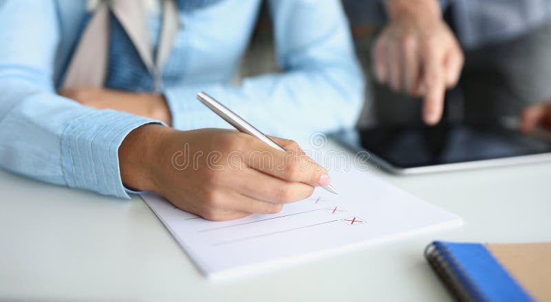 Businessmen Make Up a Strategy, Write Down a List of Options Stock ...
