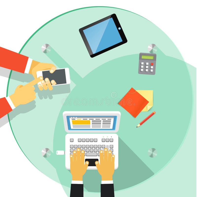 Businessmen Over the Round Table Stock Vector - Illustration of media ...