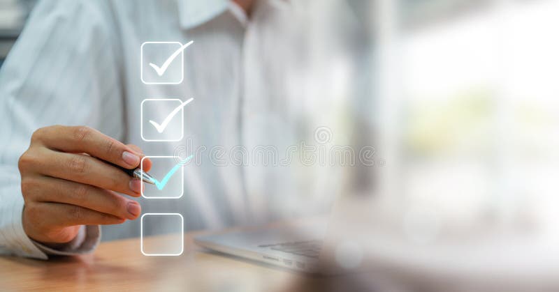 Businessmen Point To Tick Correct Sign Mark in Checkbox for Approve ...