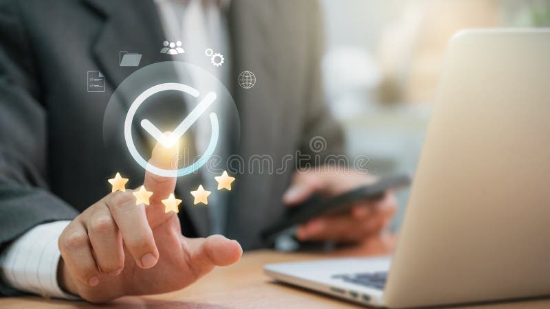 Businessmen Point To Tick Correct Sign Mark in Checkbox for Approve ...