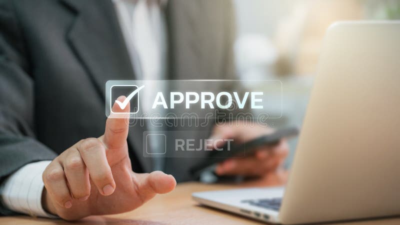 Businessmen Point To Tick Correct Sign Mark in Checkbox for Approve ...