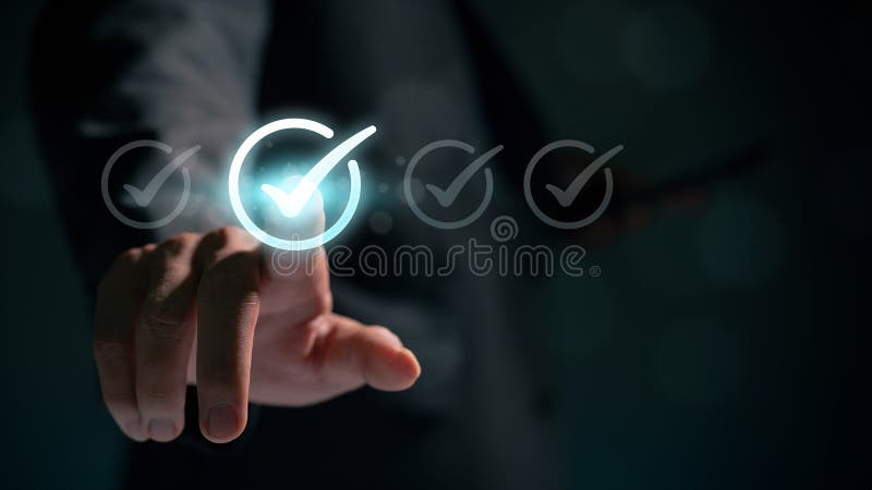 Businessmen Point To Tick Correct Sign Mark in Checkbox for Approve ...