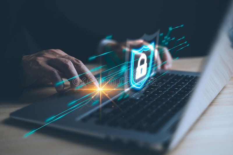 Businessmen Protect Personal Data Information from Viruses on a Laptop ...