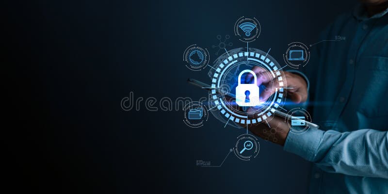 Businessmen Protect Personal Data Information from Viruses on a Tablet ...