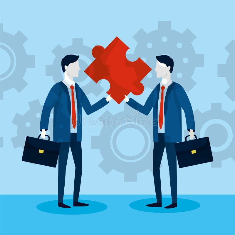 Businessmen with Puzzle and Briefcase Data Stock Vector - Illustration ...